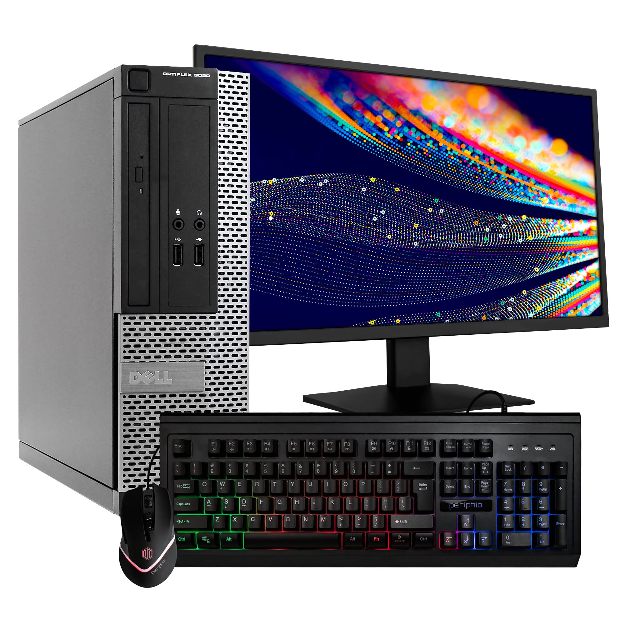 Dell Optiplex 3020 Small Desktop Computer (SFF) | Quad Core Intel i5 (3.20GHz) | 8GB DDR3 RAM | 2TB HDD Hard Disk Drive | Windows 10 Pro | 24in Monitor | RGB Mouse + Keyboard (Renewed)
