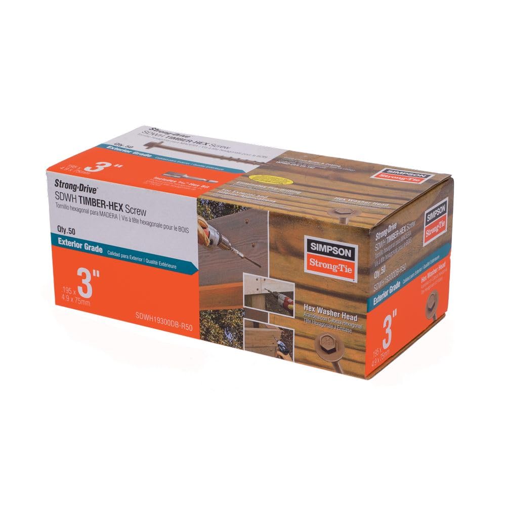 Simpson Strong-Tie SDWH19300DB-R50 Strong-Drive SDWH Timber-HEX Screw — 0.195 in. x 3 in. 5/16 Hex, DB Coating (50-Qty)