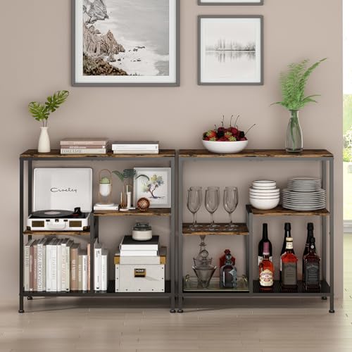 GILLAS Sofa Table, 3 Tier Console Table for Entryway, Narrow Entry Table & Open Storage Shelves, Skinny Side Table for Living Room, Hallway, Entrance Hall, Corridor, Bedroom, Rustic Brown and Black