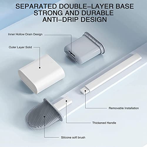 Canvint 1 Pack White Non-slip Long Handle Toilet Brush, Silicone