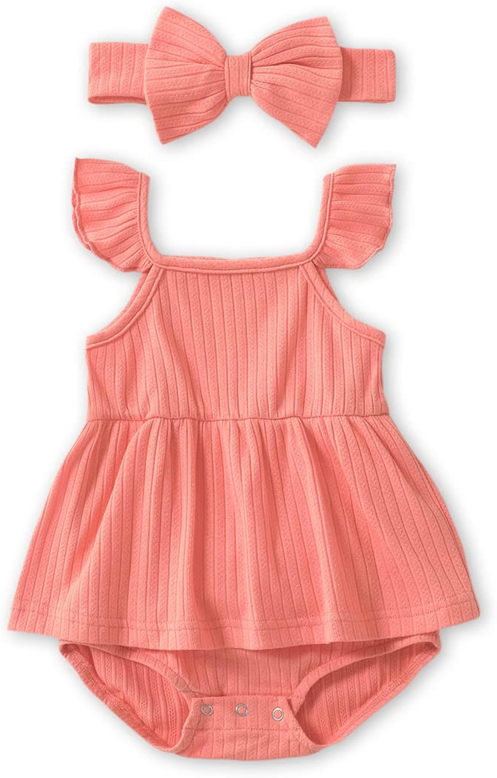 IFFEI Mommy and Me Dresses Matching Set Solid Front Button Family Matching Sleeveless Dresses with Headband and Pockets 3-6M Cora