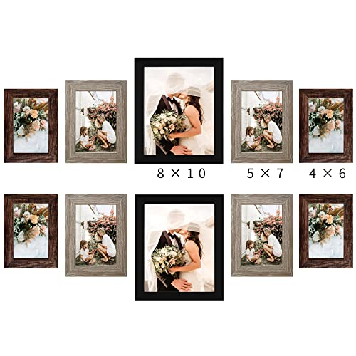 LUCKYLIFE Picture Frame Set 10-Pack, Gallery Wall Frame Collage with 8x10 5x7 4x6 Frames in 3 Different Finishes