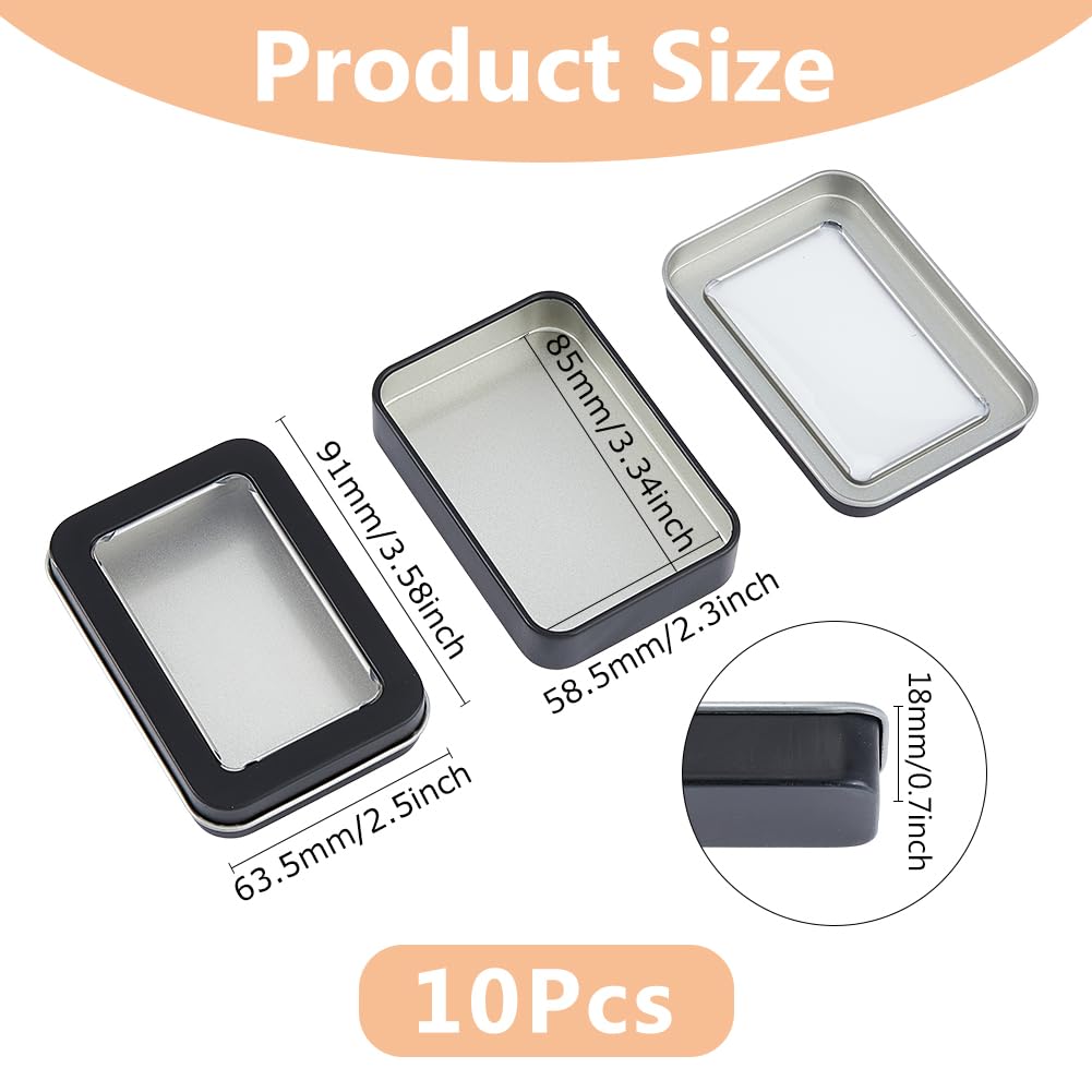 DICOSMETIC 10Pcs Metal Storage Organizer Tins Hinged Lids for Small Items Rectangle Storage Containers with Clear Window for Jewelry Organizer Party Favors