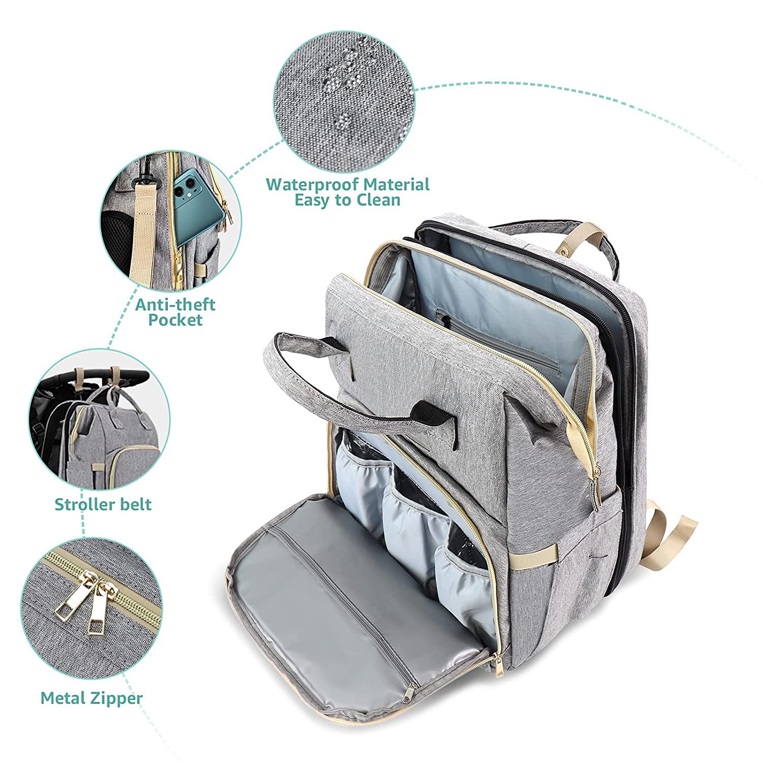 DERSTUEWE Diaper Bag Backpack,Baby Diaper Bags, Multifunctional diaper backpack Large Capacity (Charcoal Grey)