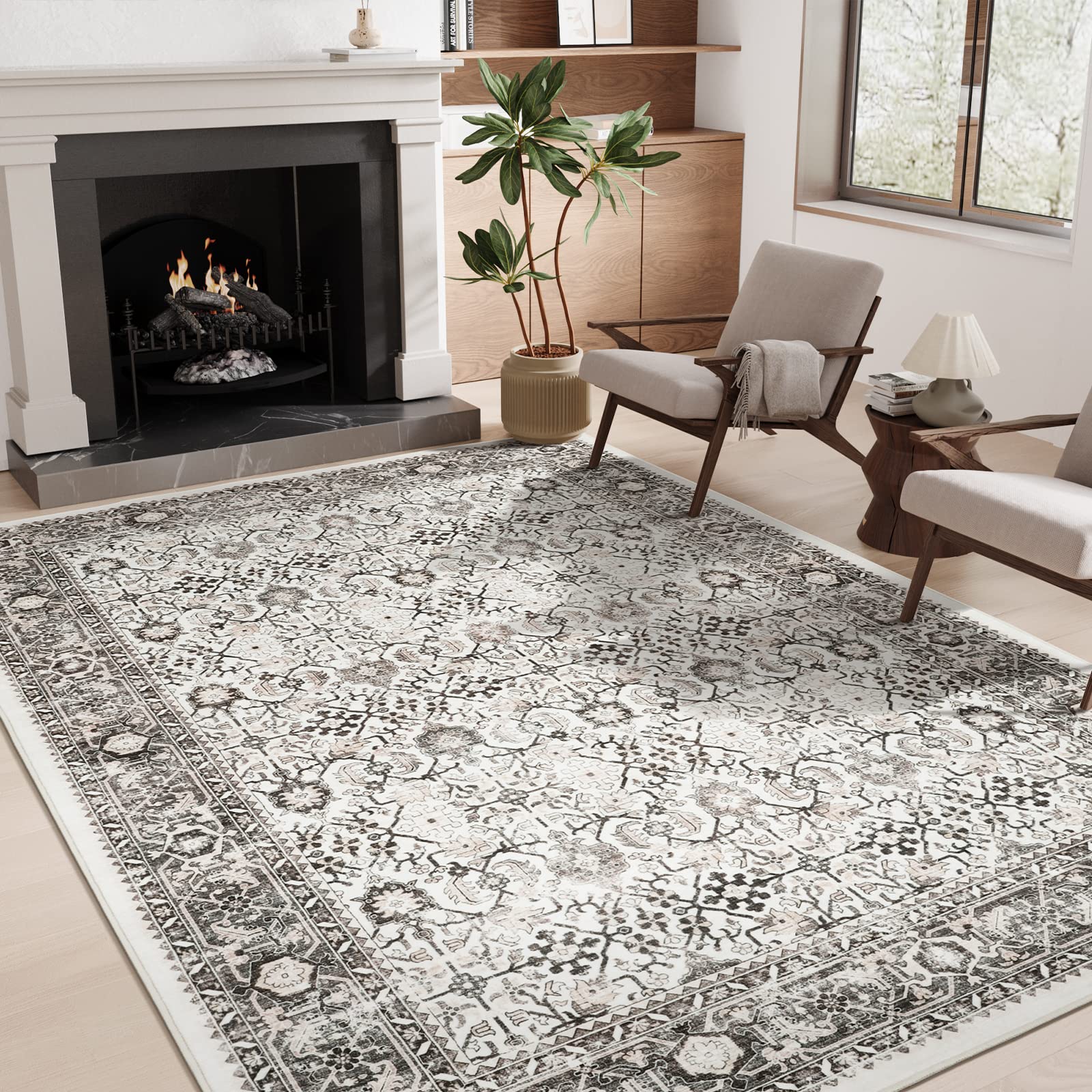 befbee 8x10 Area Rugs for Living Room- Ultra-Thin Stain Resistant Washable Rug, Non-Slip Backing Rugs, Large Room Decor Area Rug (Grey/Coffee,8x10)