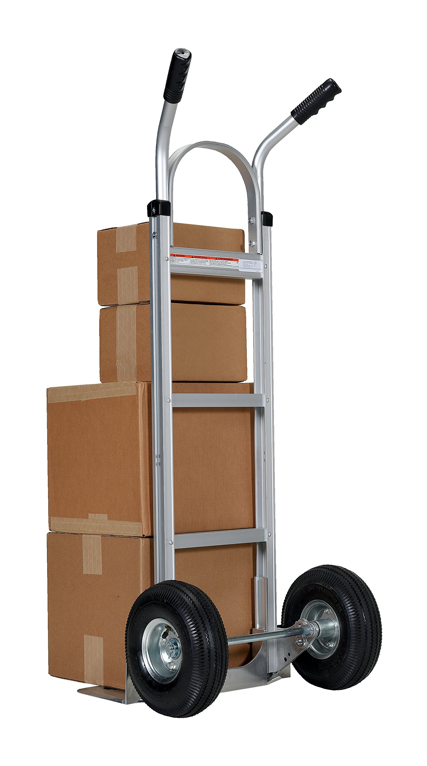 Vestil DHHT-500A Aluminum Hand Truck with Dual Handle, Pneumatic Wheels, 500 lbS Load Capacity, 49" Height x 20-1/4" Width x 18" Depth