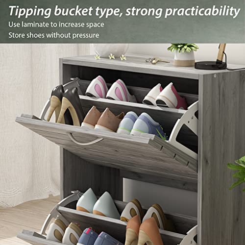 FUFU&GAGA Shoe Cabinet with 2 Flip Drawers for Entryway, Modern, Freestanding Rack Storage Organizer (22.4”W x 9.4”D x 29.5”H) (Light Grey)