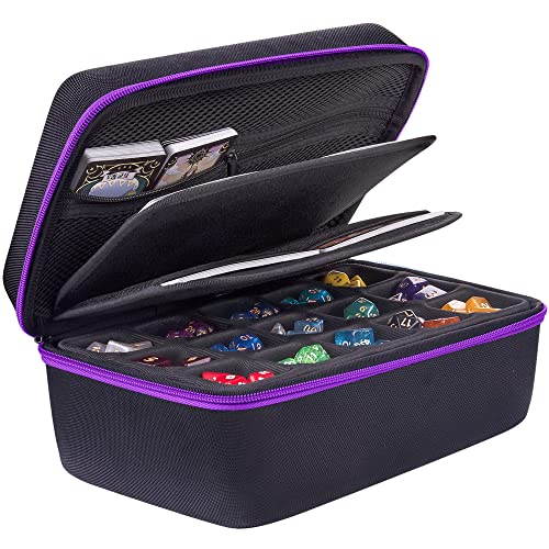 SIQUK Dice Storage Case Big Capacity DND Dice Case Dice Organizer Box with Handle and Double Removable Slotted Tray Dice Organizer Case for Dungeons & Dragons and Other RPG Table Game, Violet