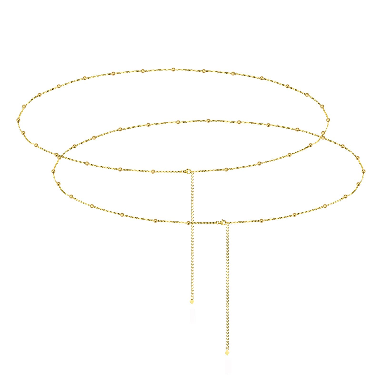 Body Belly Chain Gold for Women - AllenCOCO 18K Gold Beach Bikini Sexy Waist Beads Adjustable