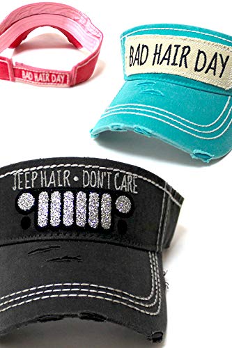 CAPS 'N VINTAGE Womens Baseball Cap Bad Hair Day High Ponytail Bun Half Visor Adjustable Athletic Hat, Rose