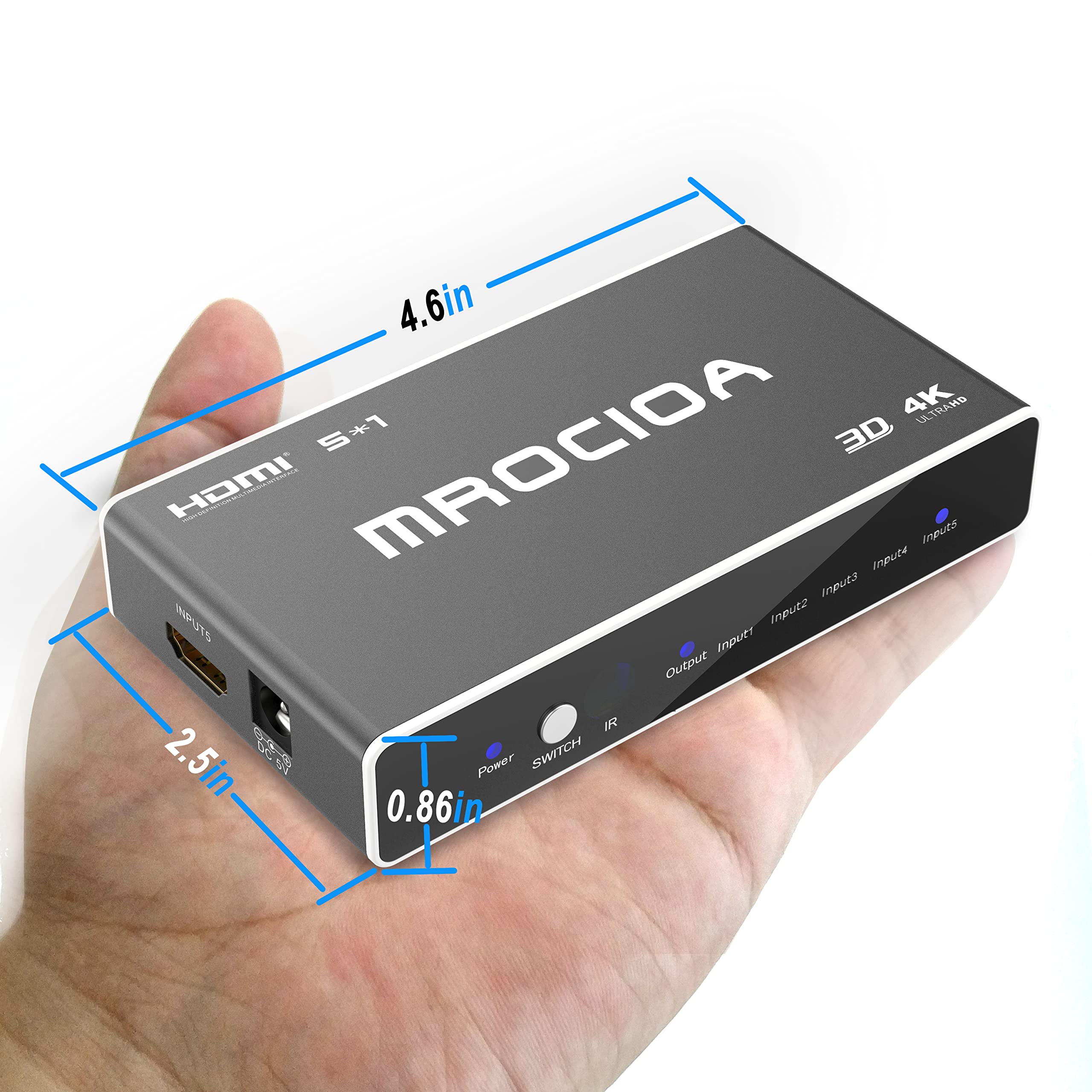 HDMI Switch 4K Switcher Splitter 5 Port in 1 Out Remote 2160P 1080P. Support PS5/ PS4 / PS3/ Xbox Series X/Xbox ONE X(S)/ Xbox/Apple TV 4K/ FIRE TV 4K/ Nintendo Switch/DVD Blure ray/Laptop/PC.