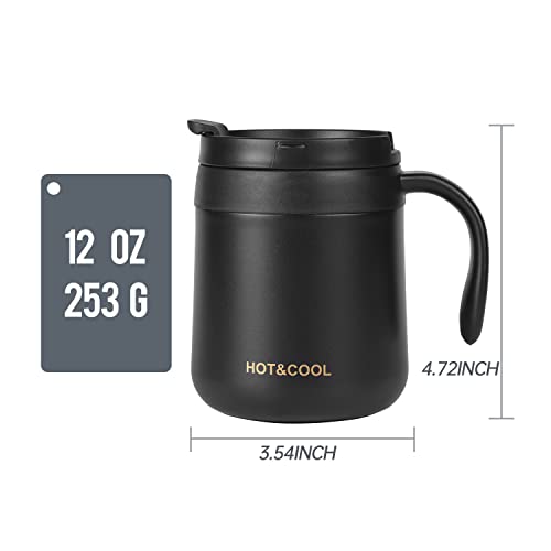 IDOKER Coffee Mug, Insulated Coffee Mug with Handle, Stainless Steel Coffee Mug with Lip, Reusable Insulated Mug, Coffee Tumbler Thermos, Tea Cups, 12OZ.