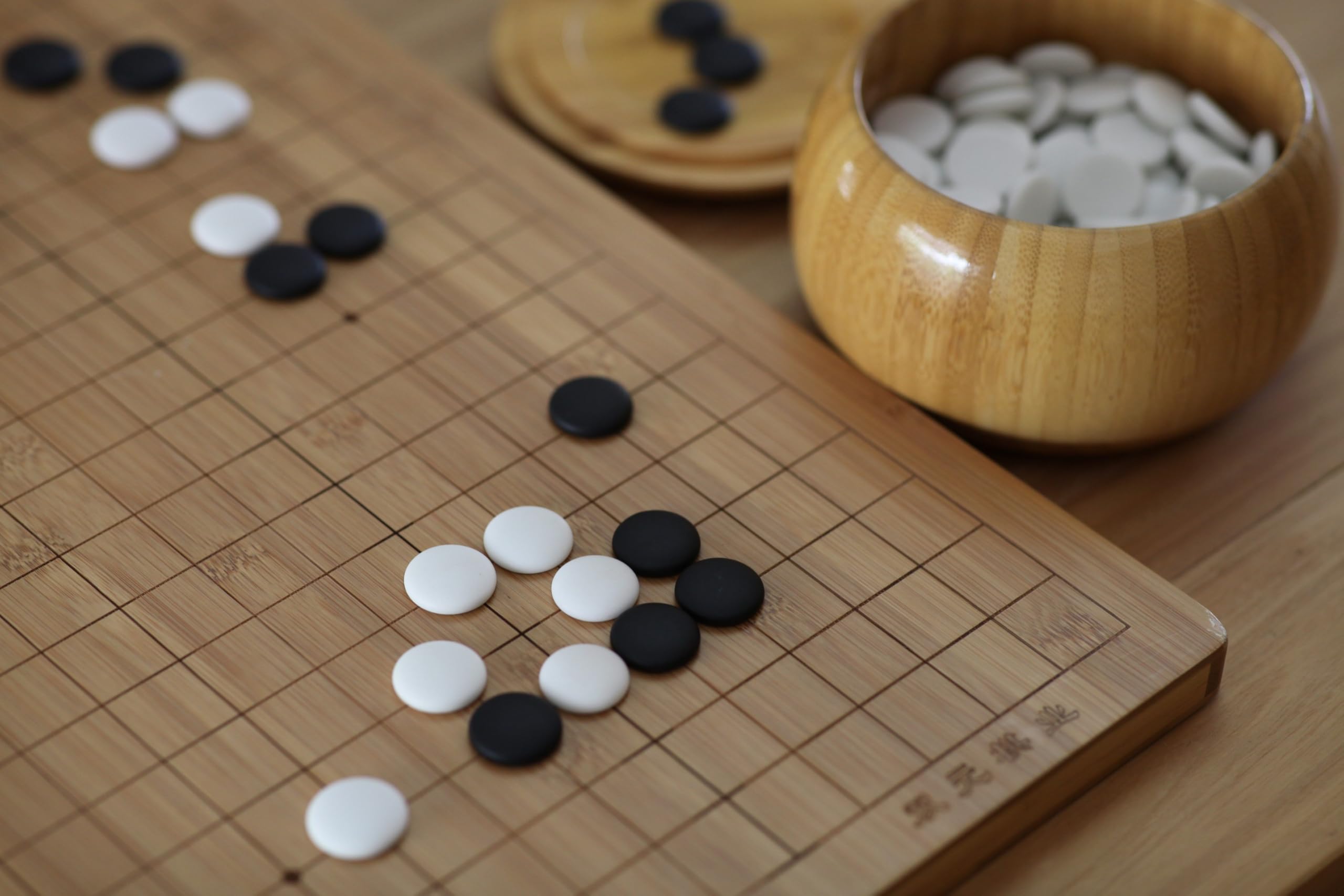 SongYun Go Game Set Reversible 19x19 / 13x13 Bamboo Game Board with Single Convex Ceramic Stone 361pcs and Bamboo Go Bowls, 2 Players Board Game