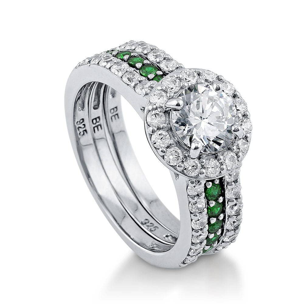BERRICLE Sterling Silver Halo Wedding Engagement Rings Round Cubic Zirconia CZ Insert Ring Set for Women, Rhodium Plated Size 7