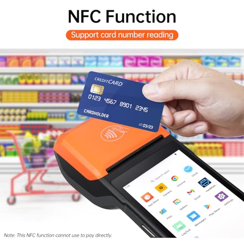 fangzi Android 13.0 POS Receipt Printer PDA Terminal Support 1D/2D Barcode Scanner 4G NFC Card Reading WiFi BT Communication with 5.5 Inch Touchscreen 58mm Width Thermal Label Printing