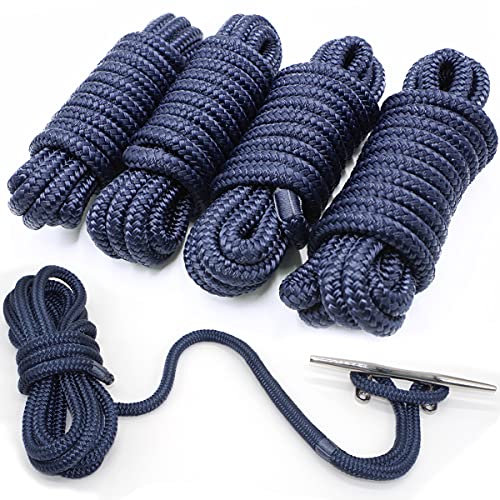 INNOCEDEAR 4 Pack 1/2β X 15β Dock Lines|Marine-Grade Double-Braided Nylon Dock Line with 12β Eyelet.Hi-Performance Boat Rope Mooring Rope