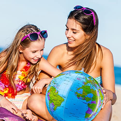 Globe Beach Ball Blow Up World Globe Inflatable Globe Beach Ball Earth Beach Ball Topographic Map Globes PVC Giant Globe Beach Ball for Kids School Classroom Geography Party Supplies (6 Pieces)