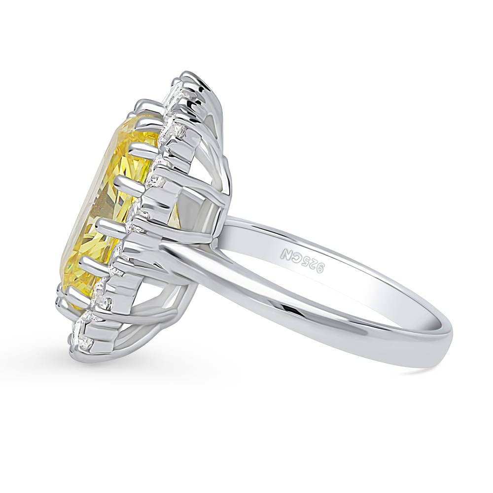 BERRICLE Sterling Silver Halo Yellow Cushion Cut Cubic Zirconia CZ Statement Cocktail Fashion Ring for Women, Rhodium Plated Size 8