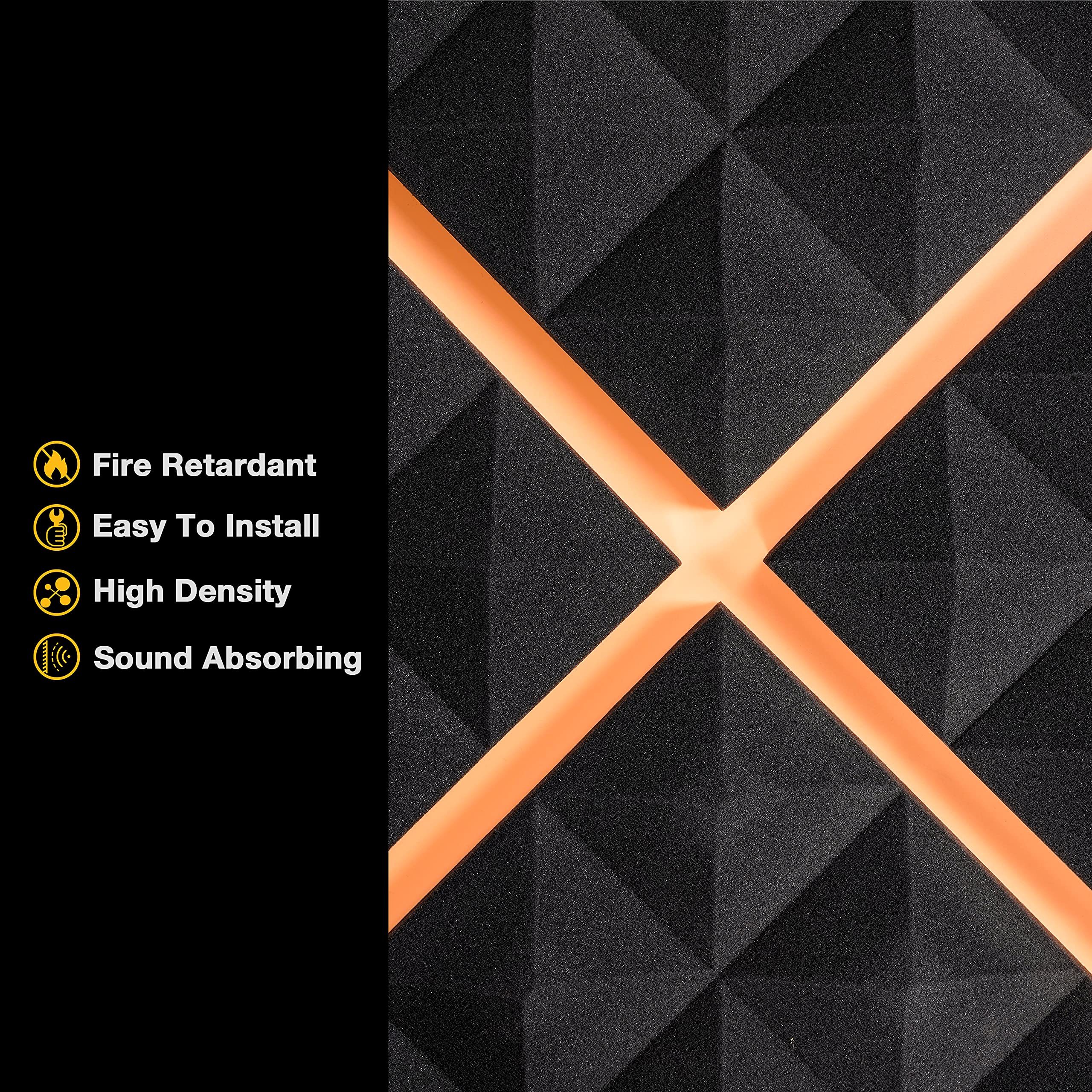Sonic Acoustics 2" X 12" X 12" Acoustic Foam Panels, Pyramid Recording Studio Wedge Tiles, Sound Panels, Sound Absorbing Panel, Soundproofing Isolation Treatment for Walls