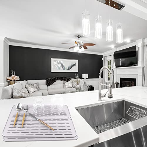 LeMuna Silicone Dish Drying Mat, Kitchen Sink Mat Non-Slip Easy Clean Heat-resistant, Dish Drainer Mat for Kitchen Counter, Sink, Refrigerator or Drawer liner (12" x 16")