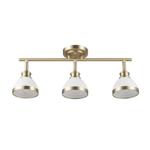 Globe Electric 64000003 22" 3-Light Track Lighting, Matte Brass, Matte White Shades, Track Ceiling Light, Track Lighting Kit, Vintage, Ceiling Light Fixture, Home Décor, Kitchen, Bulb Not Included