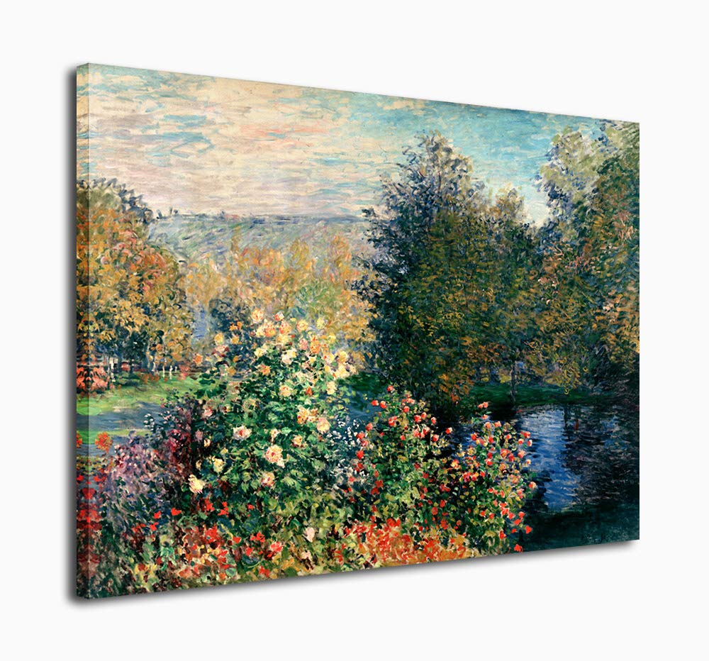 Canvas Wall Art Claude Monet Painting Garden of Montgeron in Giverny Picture Canvas Artwork Impressive Garden Corner Contemporary Wall Art for Home Decoration Office Wall Decor Large Size 30" x 40"