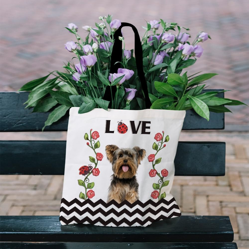 BAGEYOU Spring Flowers Lawn Tote Bag Shih Tzu USA Flag Background Patriotic
