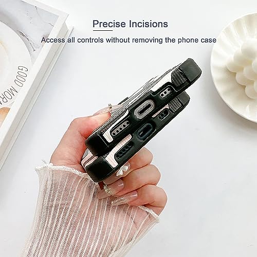 INJPCUCA Designed for iPhone 13 Pro Case, Cute Wave Pattern Design Black Protective Case for Women Girls PU Leather Silicone Slim Shockproof Cover for iPhone 13 Pro 6.1", Beige White