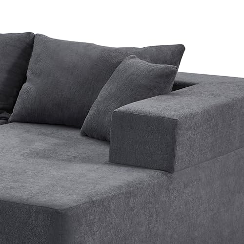 FANYE L-Shape Modular Sectional Sofa with Wide Left Chaise, Modern Living Room Sleeper Upholstered Foam Couch for Home Apartment, 2 PC Free Combination Higher Seat Cloud Sofa&Couch W/5 Pillows, Grey