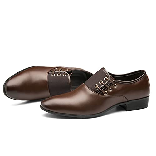 Classical Style Leather Shoes for Men Slip On PU Leather Low Rubber Sole Block Heel Mens Walking Shoes Size 10 Brown