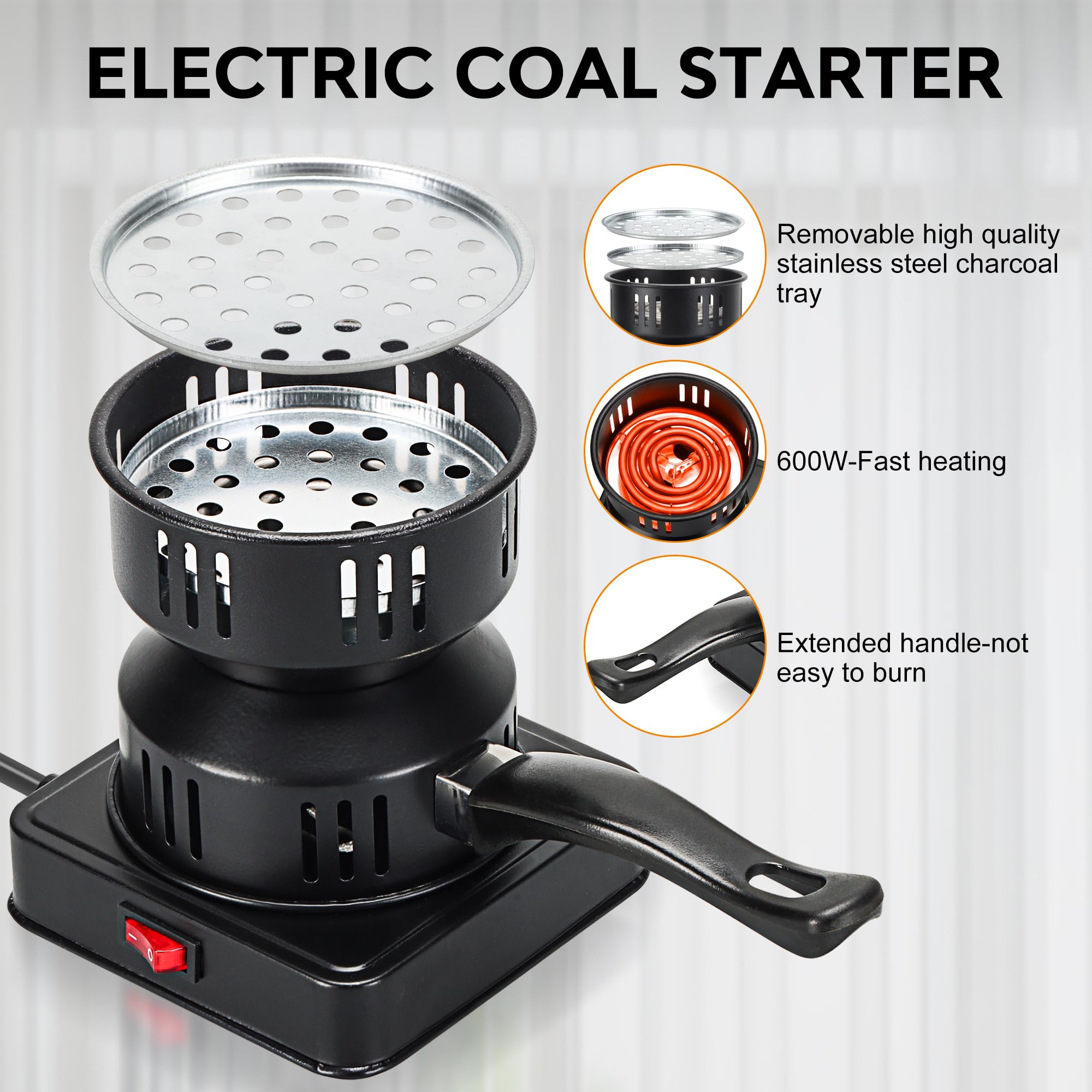 DiDiBirDi Electric Charcoal Burner,Double Layer Multipurpose Charcoal Starter,600W Fast Heating, Suitable for Family Barbecue Dinner