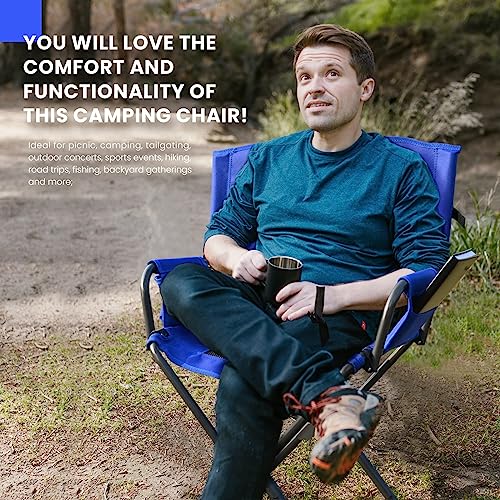 METKIIO Camping Chair β Outdoor Folding Chairs for Outside β Portable Chairs for Adults with Cup Holder, Media Pocket β Load-Bearing Folding Camping Chairs for Tailgating, Sports, Picnics