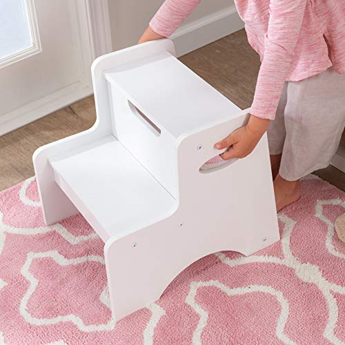 KidKraft Wooden Two-Step Children's Stool with Handles - White, Gift for Ages 3-8