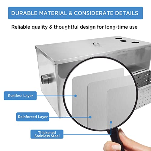 IHAYNER 25LBS Commercial Grease Traps Interceptor Grease Trap 13GPM Stainless Steel Grease Trap for Kitchen Restaurant