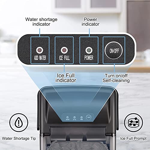 Ice Maker Countertop with Handle,9 Cubes Ready in 6 Mins,26Lbs/24H, Self-Cleaning Portable Ice Machine with Basket and Scoop, for Home/Kitchen/Camping/RV