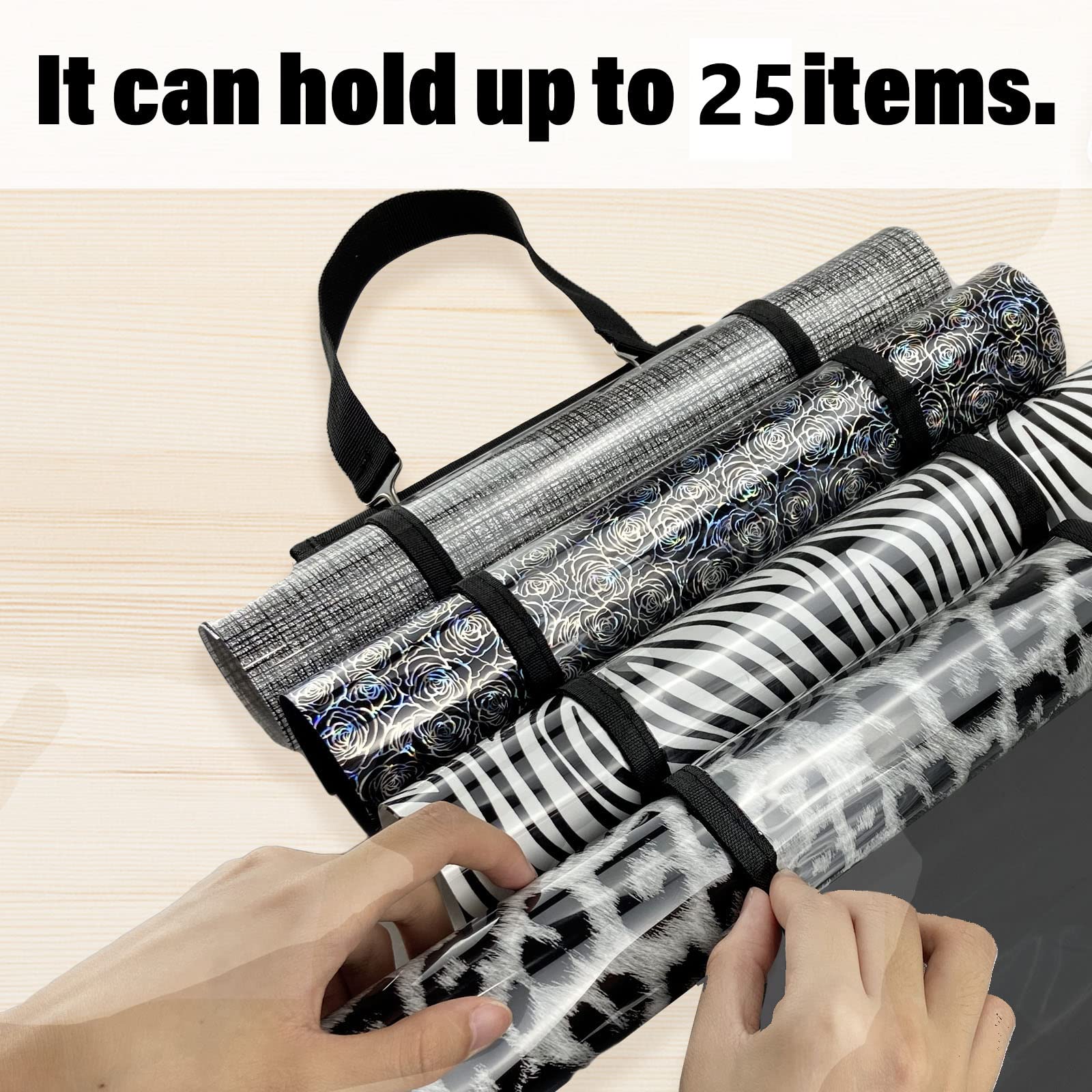Vinyl Roll Holder with 25 Roll Compartments, Vinyl Roll Storage Rack Wall Mount,Over The Door, Craft Vinyl Storage Organizer Idea, Hanging Organizer Storage(Black, 25)