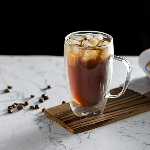 MEWAY 16oz/6 pack Coffee Mugs, Thickened Clear Glass Double Wall Cup with handle for Coffee, Tea, Latte, Cappuccino (16 oz,6)