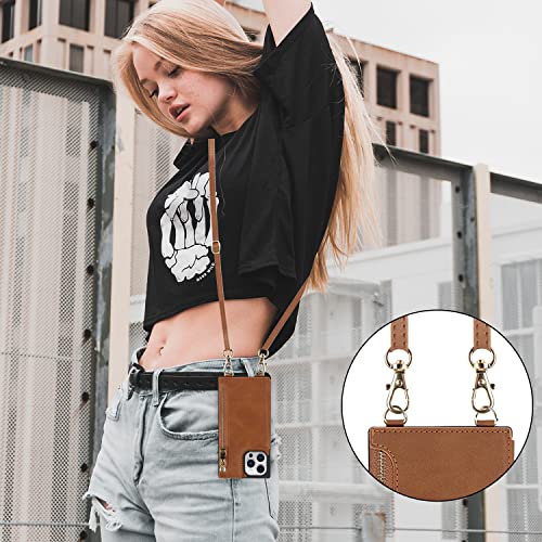 Havaya Crossbody Wallet for iPhone 13 pro max case with Strap iPhone 13 pro max case with Card Holder-Brown