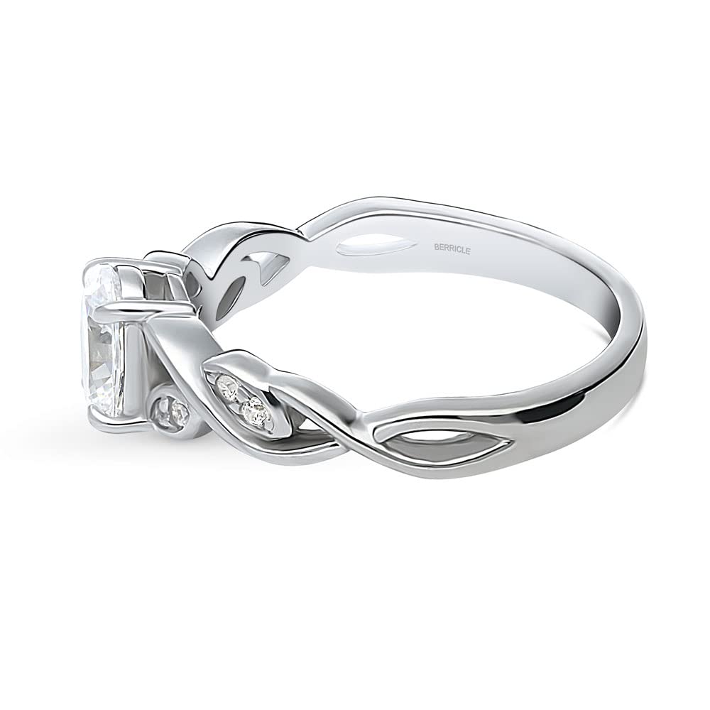 BERRICLE Sterling Silver Leaf Wedding Engagement Rings Cubic Zirconia CZ Solitaire Ring for Women, Rhodium Plated Size 7