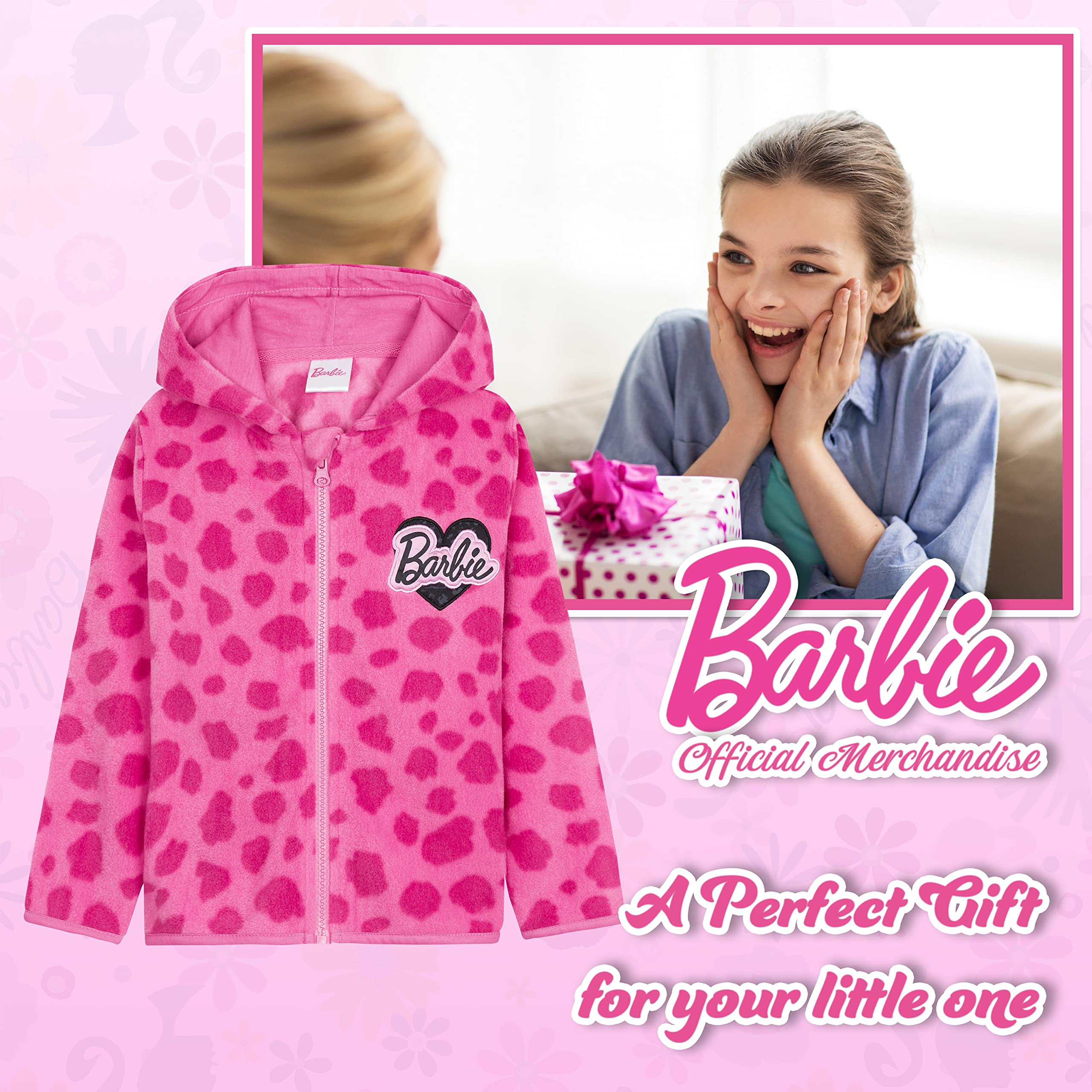 Barbie Girls Jacket Pink Hooded Fleece Girls' Jackets (Pink, 2-3 Years)