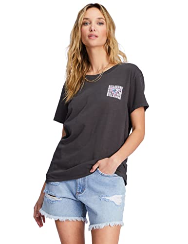 Billabong Women's Premium Short Sleeve Logo Graphic Tee, Off Black Framed Wave, Small