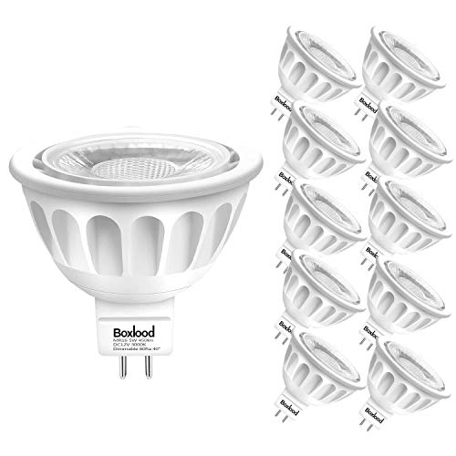 Boxlood Dimmable MR16 LED Bulbs,5-Watt(50-Watt Equivalent), 3000-Kelvin Warm White, DC12 Volt,10%-100% Dimming, Gu5.3 Bi-Pin Base, 40 Degree Beam Angle, Indoor/Outdoor Landscape Light Bulbs 10PACK