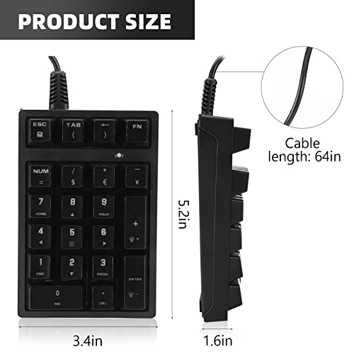 Color You Number Pad Keyboard, Mechanical Numpad Pad 21 Keys RGB Backlight Numeric Keypad with USB Number Pad for Laptop Notebook, Desktop, Surface Pro, PC Office, Travel, Home (Black)