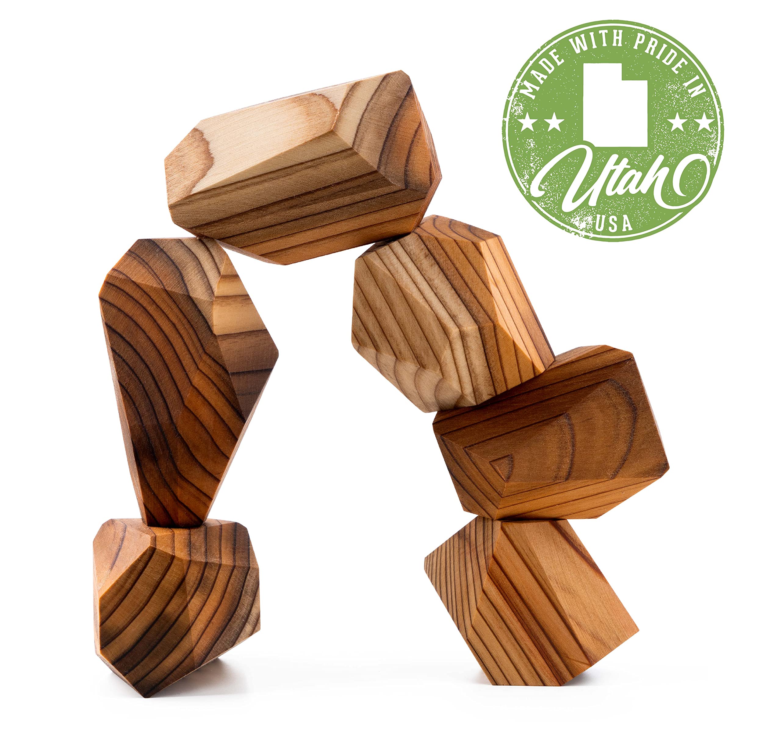 PERCHED Natural Cedar Stacking Rocks, Large Wooden Blocks, Montessori Puzzle Game, Toddler Toys For Classroom, Wood Balancing Stones Set (6 Pc)