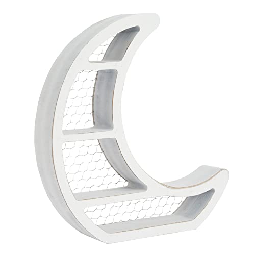Farmlyn Creek Small Wooden Crescent Moon Shelf for Crystals and Essential Oils, Rustic Home Decor for Nursery, White (10.7 x 11.2 x 2 in)
