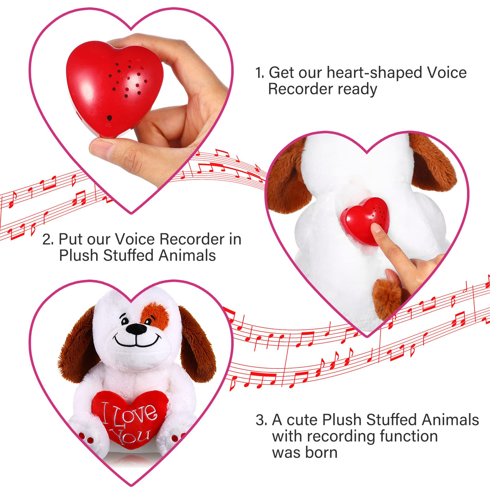 Voice Recorder for Stuffed Animal, 20 Seconds Stuffed Animal Voice Sound Heartbeat Recorder Box, Bear Toy Push Button, Recording Device Sound Module for Toys, 4 Pcs(Red)