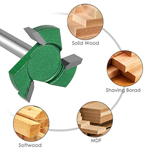 CNC Spoilboard Surfacing Router bit, 1/4'' Shank, 1-1/4'' Cut Dia, 1/4'' Cut Length, 3 Wings, Professional Woodworking Tools by KOWOOD PRO