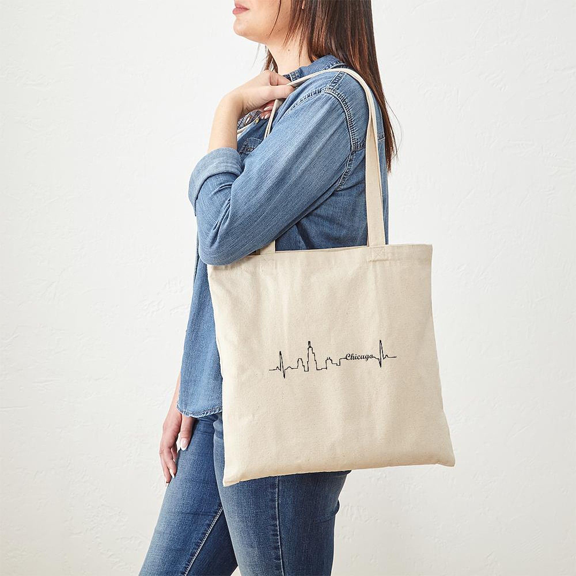CafePress Chicago Heartbeat Letters Tote Bag Canvas Tote Shopping Bag