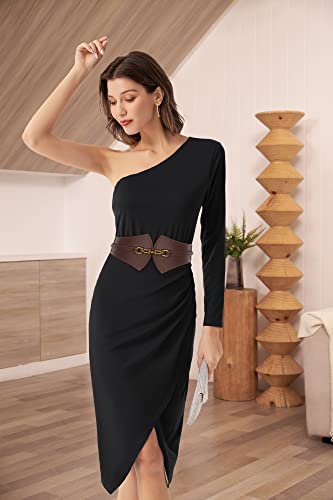 GRACE KARIN Women Stretchy Belt for Dresses Vintage Elastic Wide Waist Belt Dark Brown XL