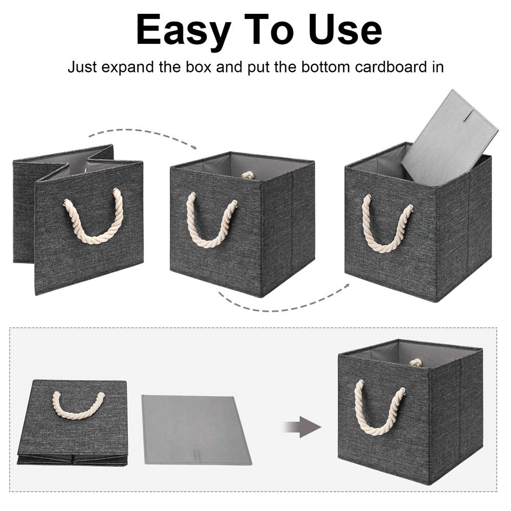 HSDT 10.5 Inch Storage Boxes Fabric Cube Storage Bins Foldable Storage Basket Grey Storage Cube Inserts with Handles Collapsible Orgnizing Bins for Storage Cubes Organizer,Package of 6, Q-ST-60-6